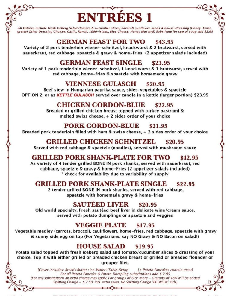 Dinner 4-8 – Cafe Old Vienna – Old World German / Austrian Restaurant ...